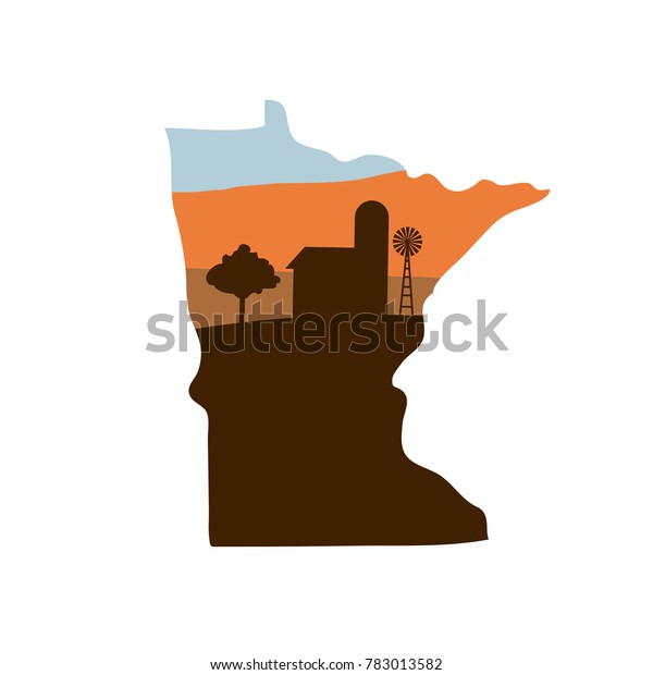 Minnesota State Shape W Farm Sunset Stock Vector (Royalty Free ...