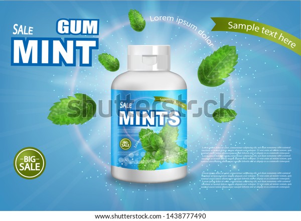 Mint Chewing Gum Vector Realistic Fresh 스톡 벡터(로열티 프리) 1438777490