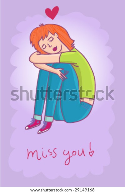 Miss you - cute cartoon vector illustration