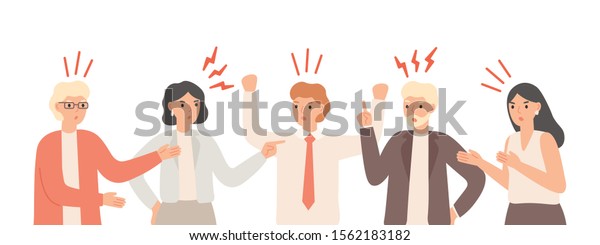 Misunderstandings Team Nervous Office Workers Arguing Stock Vector ...