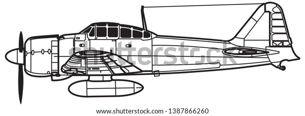 Mitsubishi A5m Zero Outline Vector Drawing Stock Vector (Royalty Free ...