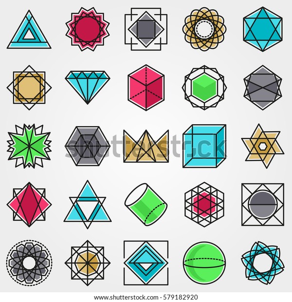 Mix Geometric Shapes Icons Vector Set Stock Vector (Royalty Free) 579182920