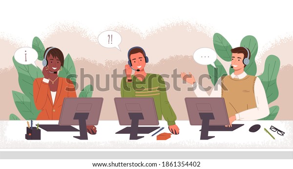 Mix Races Operators Call Center Hotline Stock Vector (Royalty Free ...