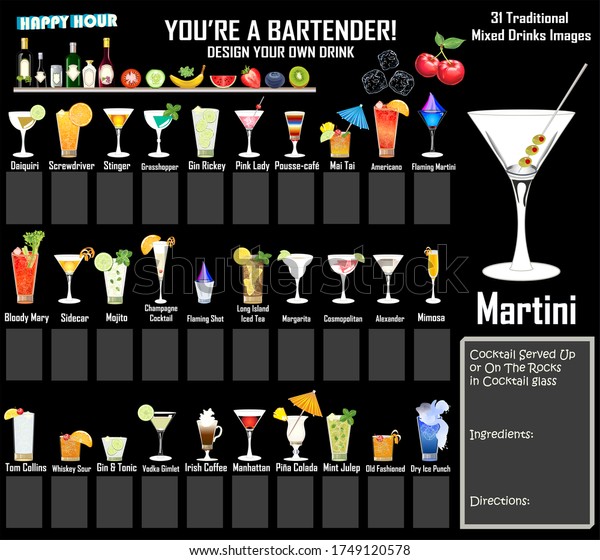 Mixed Drink Menu Design Highly Detailed Stock Vector (Royalty Free ...