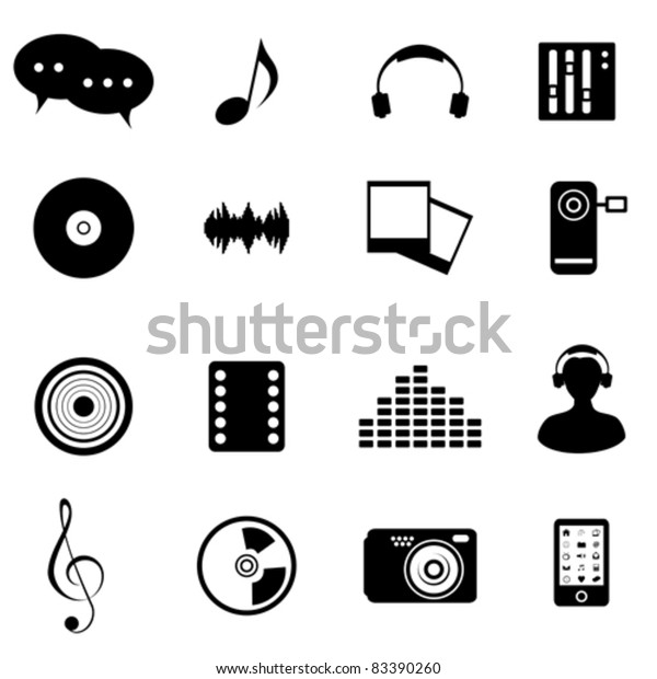 Mixed Media Icon Set Black Stock Vector (Royalty Free) 83390260 ...