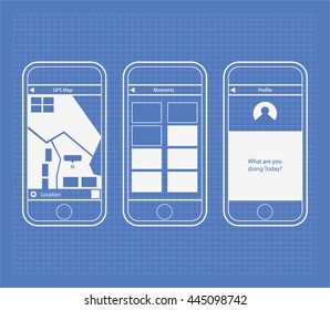 Mobile App Sketch Blueprint Stock Vector (Royalty Free) 445098742 ...