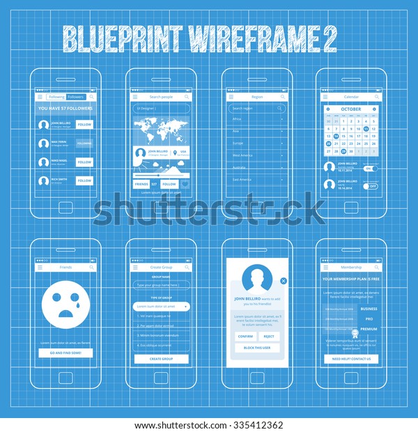 Mobile App Wireframe Ui Kit 2 Stock Vector (Royalty Free) 335412362 ...