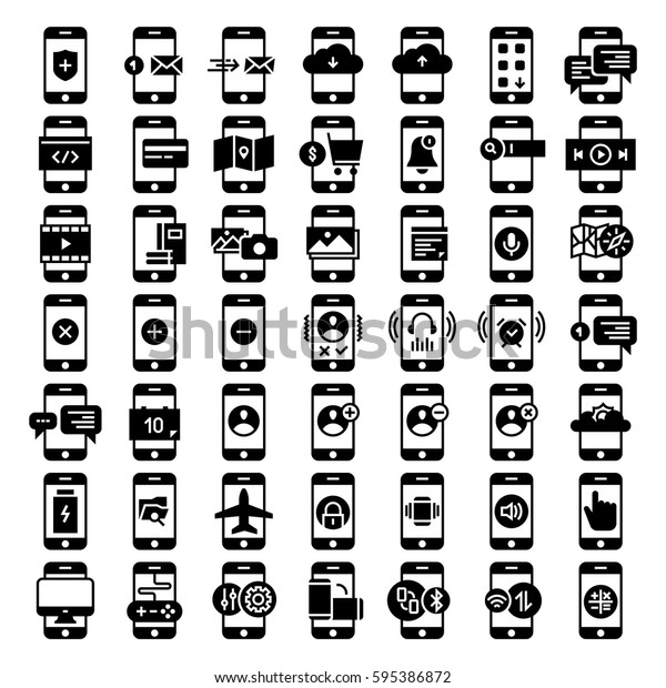 Mobile Functions Icons Smartphone Kit Set Stock Vector (Royalty Free ...