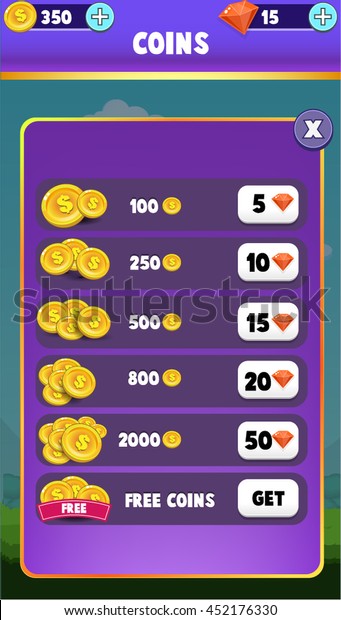 Mobile Game Gui Coins Shop Screen Stock Vector (Royalty Free) 452176330