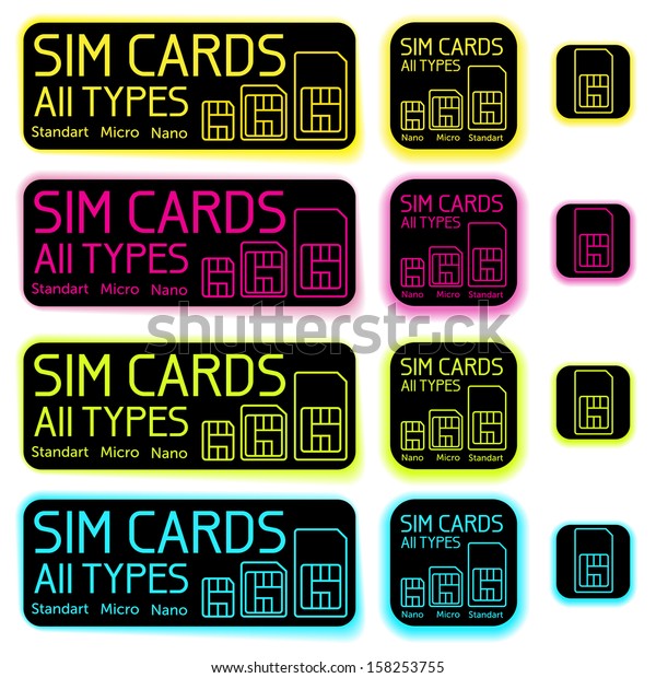 Vektor Stok Mobile Neon Sim Card Types Set (Tanpa Royalti) 158253755 ...