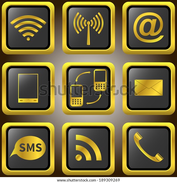 Mobile Phone Golden Icons Vector Illustration Stock Vector (Royalty ...