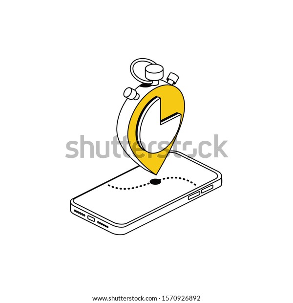 Mobile Phone Map Pin Label Stopwatch Stock Vector (Royalty Free ...