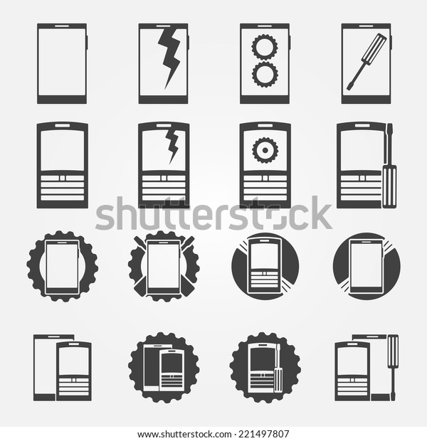 Mobile Phone Service Icon Set Black Stock Vector (Royalty Free ...