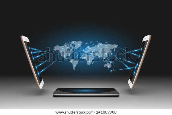 Mobile Phones Vector Illustration World Map Stock Vector (Royalty Free ...