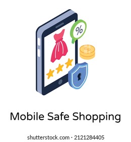 Mobile Safe Shopping Icon Isometric Design Stock Vector (Royalty Free ...
