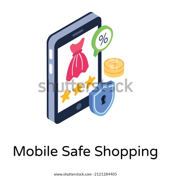 Mobile Safe Shopping Icon Isometric Design Stock Vector (Royalty Free ...