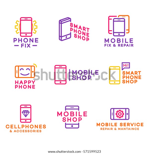 Mobile Shop Logo Set Line Style Stock Vector (Royalty Free) 571599523 ...