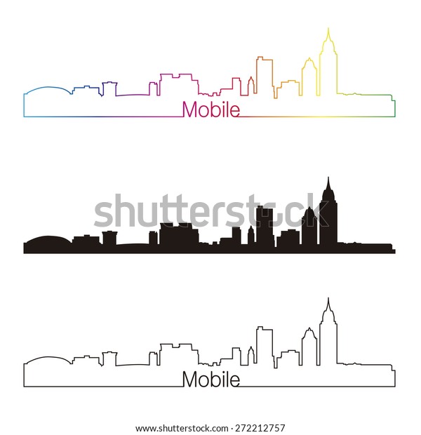Mobile Skyline Linear Style Rainbow Editable Stock Vector (Royalty Free ...