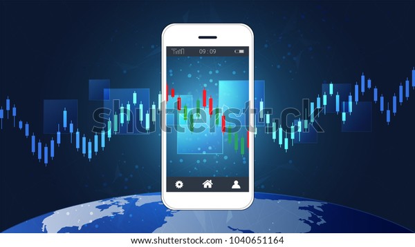 Mobile stock trading concept with candlestick and financial graph ...