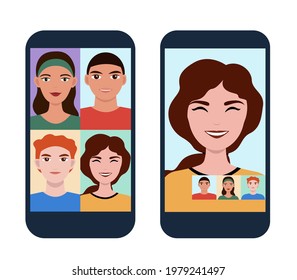 Mobile Team Group Call Video Conferencing Stock Vector (Royalty Free ...