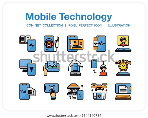 Mobile Technology Icons Set Ui Pixel Stock Vector (Royalty Free ...