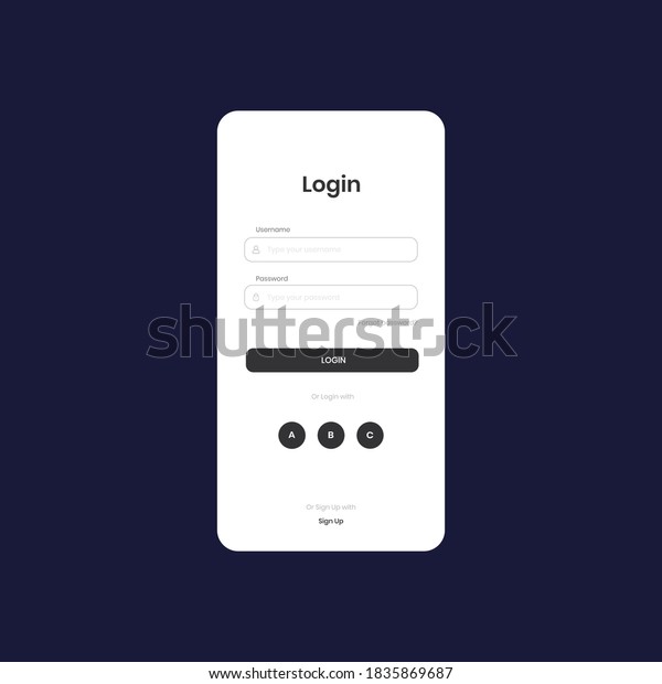 Mockup Screen Login Form Welcome Page Stock Vector (Royalty Free ...