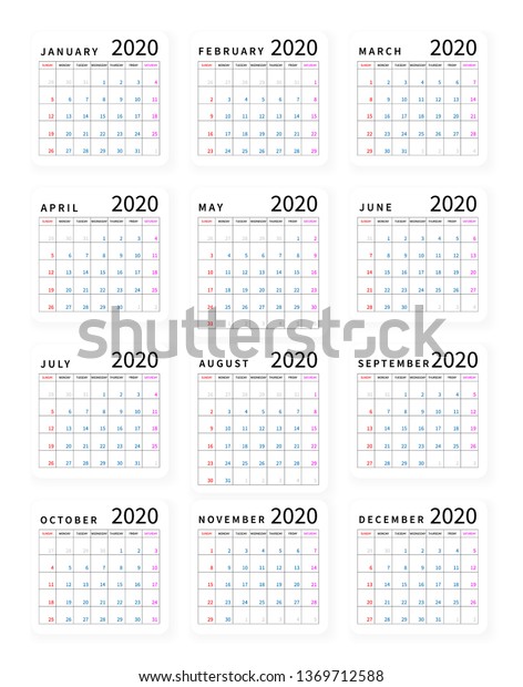 Mockup Simple Calendar Layout 2020 Year Stock Vector (Royalty Free ...