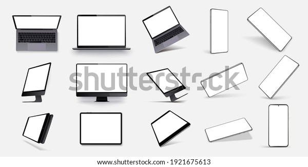 Mockups Gadgets Collection Smartphone Tablet Laptop Stock Vector ...