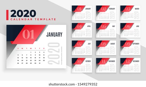 Modern 2020 Calendar Design Layout Template Stock Vector (Royalty Free ...