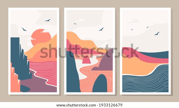 Modern Abstract Contemporary Landscape Poster Background Stock Vector ...