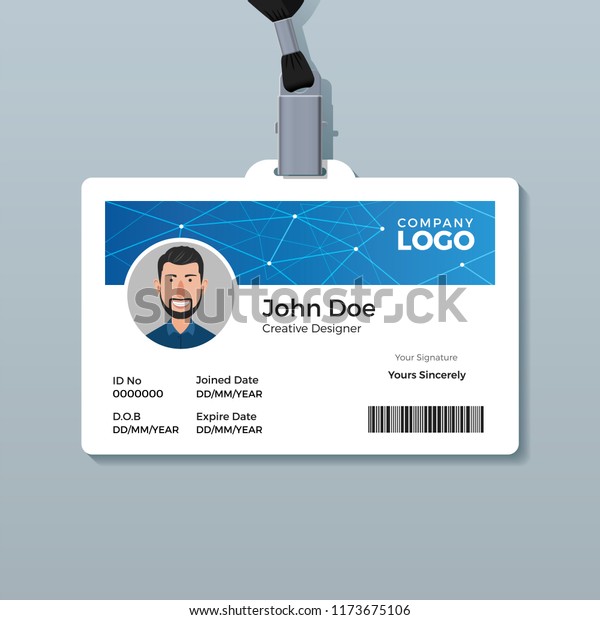 Modern Blue Polygon Id Card Template: стоковая векторная графика (без ...