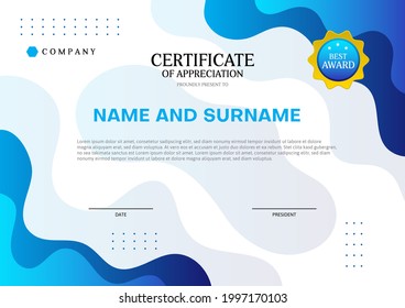 Modern Blue White Certificate Design Template Stock Vector (Royalty ...