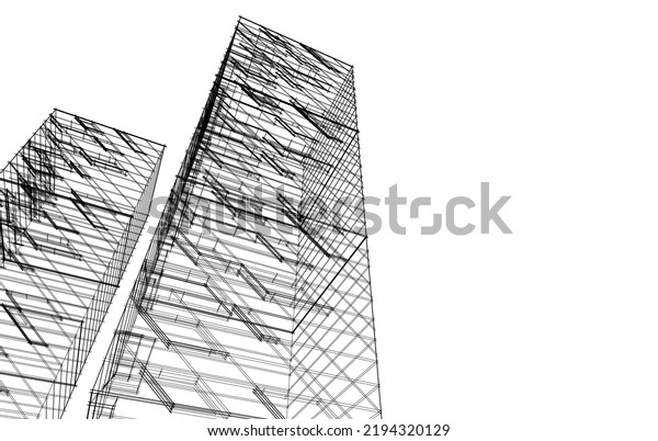 Modern Building Architectural Drawing Vector Illustration Stock Vector ...