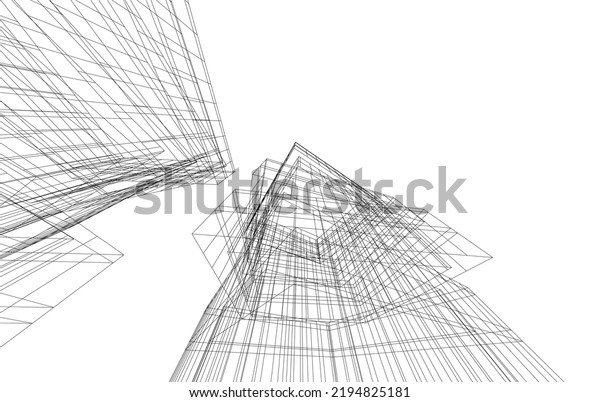 Modern Building Architectural Drawing Vector Illustration Stock Vector ...