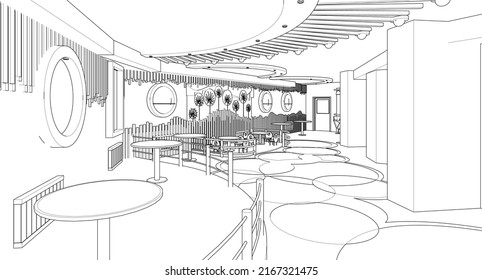 Modern Cafe Interior Concept 3d Illustration Stock Vector (Royalty Free ...