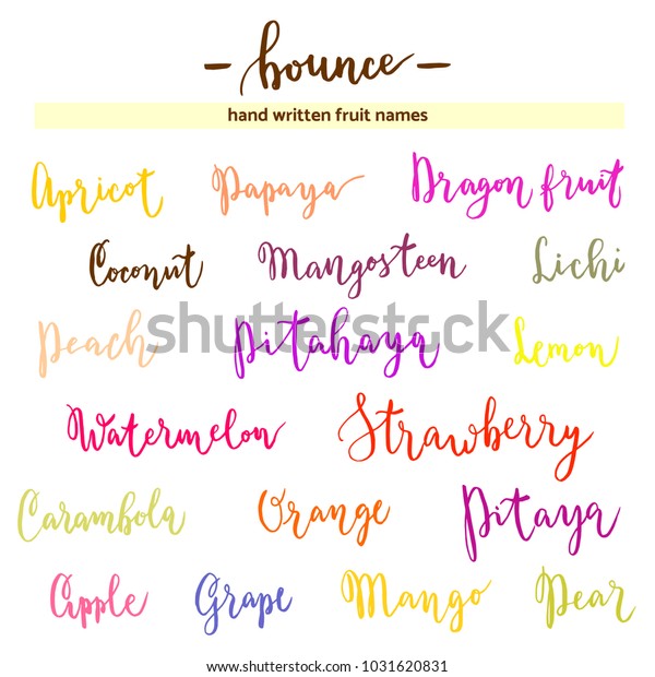 Modern Calligraphy Fruit Names Bounce Lettering Stock Vector (Royalty ...