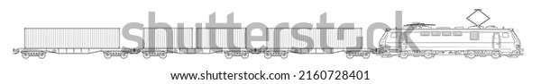 Modern Cargo Train Containers Outline Vector Stock Vector (Royalty Free ...