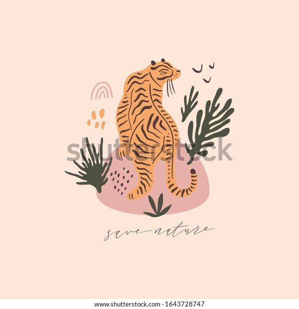 Modern Cartoon Flat Tiger Print Pop Stock Vector (Royalty Free) 1643728747