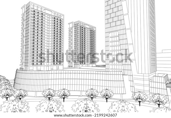 Modern City Buildings Vector Drawing Stock Vector (Royalty Free ...