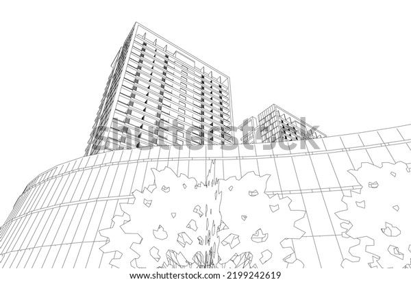 Modern City Buildings Vector Drawing Stock Vector (Royalty Free ...
