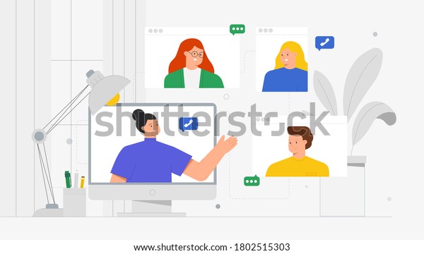 Modern Communication Vector Trendy Illustration Video 库存矢量图（免版税）1802515303