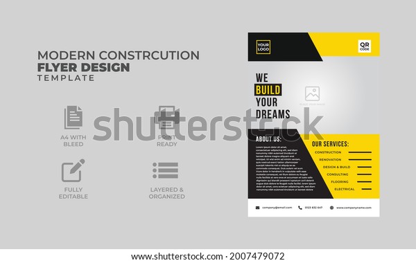 Modern Construction Flyer Design Template Yellow Stock Vector (Royalty ...
