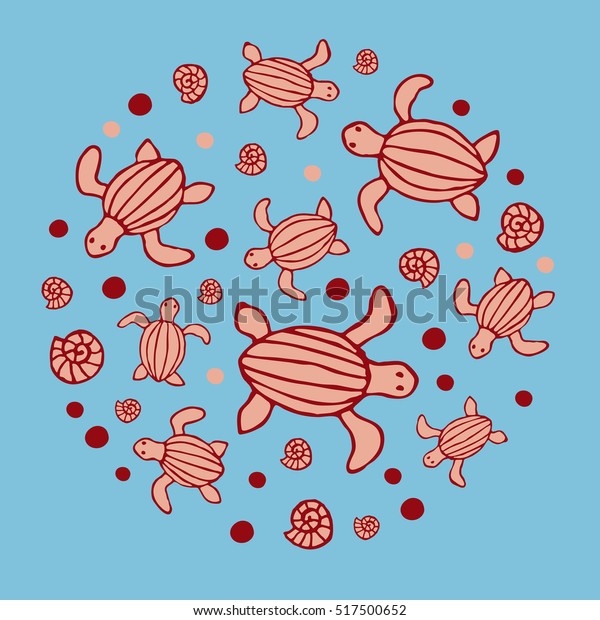 Modern Design Circle Turtles Drawn By Stock Vector (Royalty Free ...