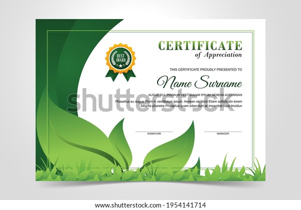 Modern Environmental Certificate Template Green Leaves Stock Vector ...