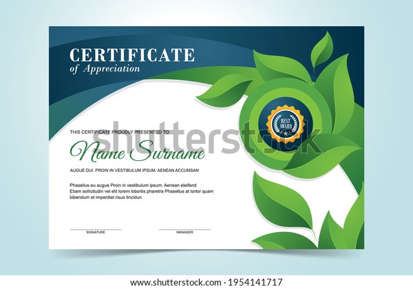Modern Environmental Certificate Template Green Leaves Stock Vector ...