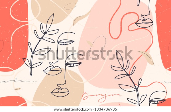 Modern Fashion Pattern Continuous Line Drawing Stock Vector (Royalty ...