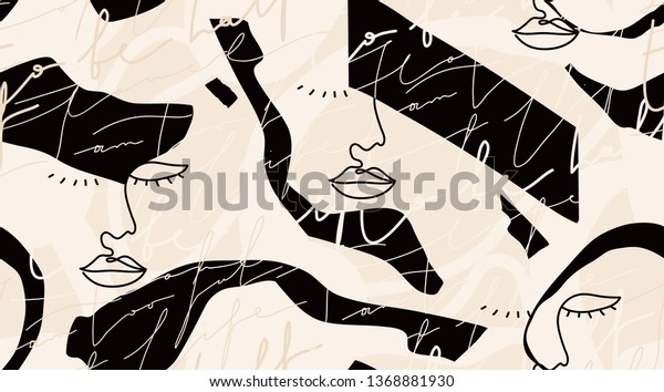 Modern Fashion Pattern Continuous Line Drawing Stock Vector Royalty