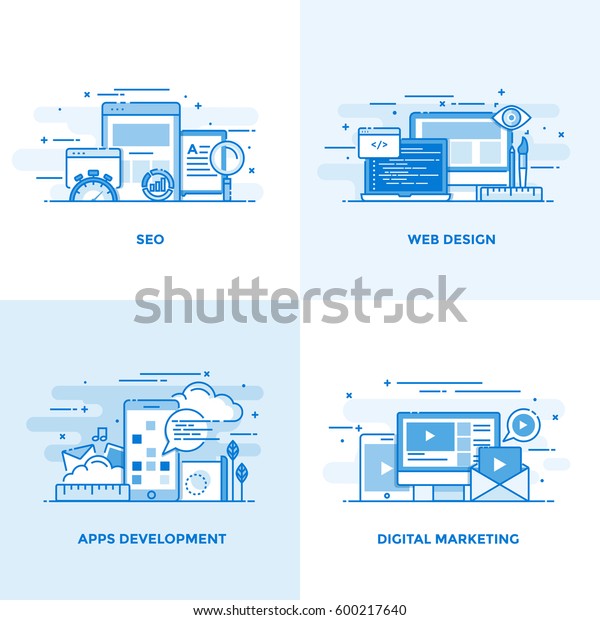 Modern Flat Color Line Designed Concepts Stock Vector (Royalty Free ...