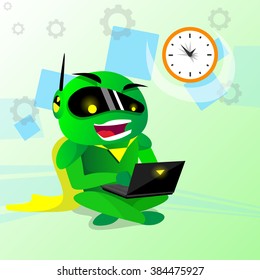 Modern Green Robot Using Laptop Computer Stock Vector (Royalty Free ...