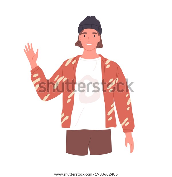 Modern Happy Guy Saying Hello Waving Stock Vector (Royalty Free) 1933682405